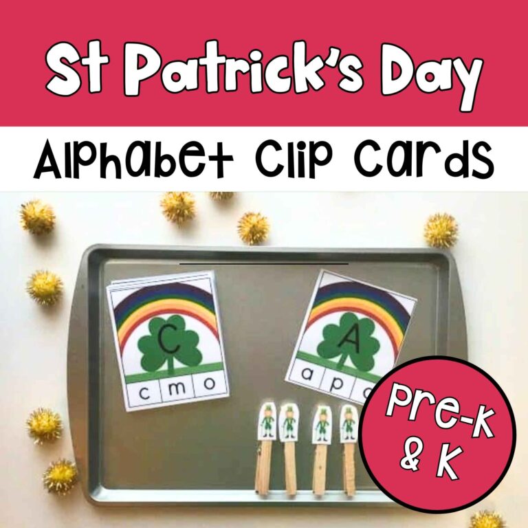 St Patrick's Shamrock Alphabet Clip Cards for Preschoolers