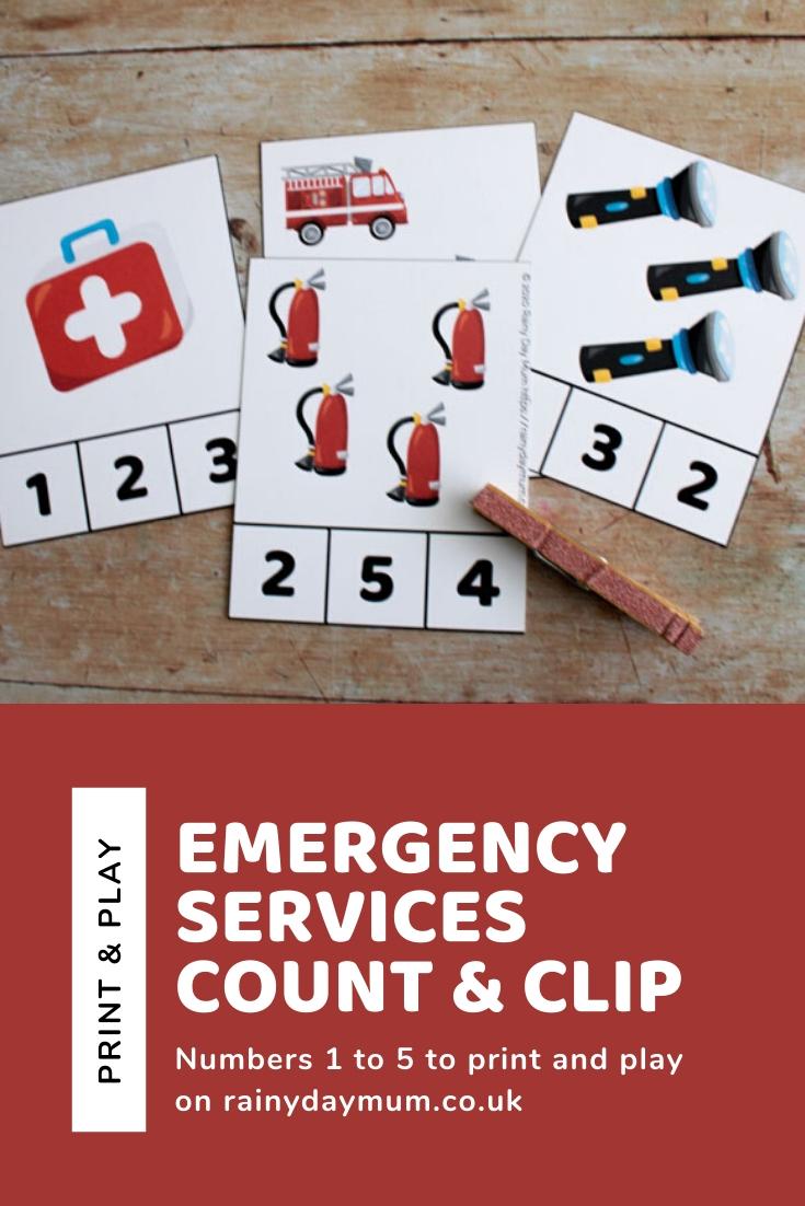 Set of 8 Count and Clip Cards to Print and Play with Emergency Services